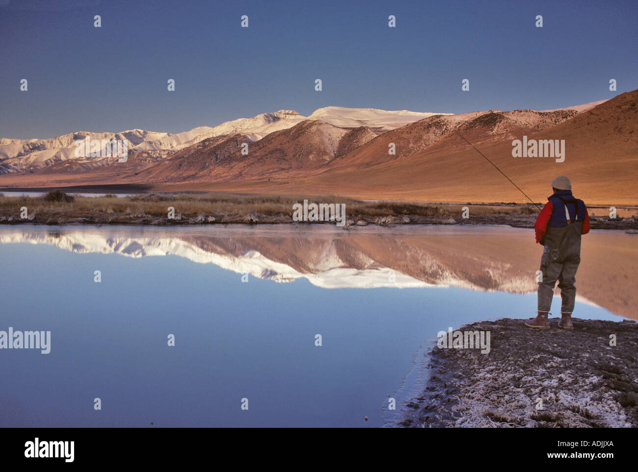 Fly fisherman on Mann Lake Oregon Stock Photo - Alamy