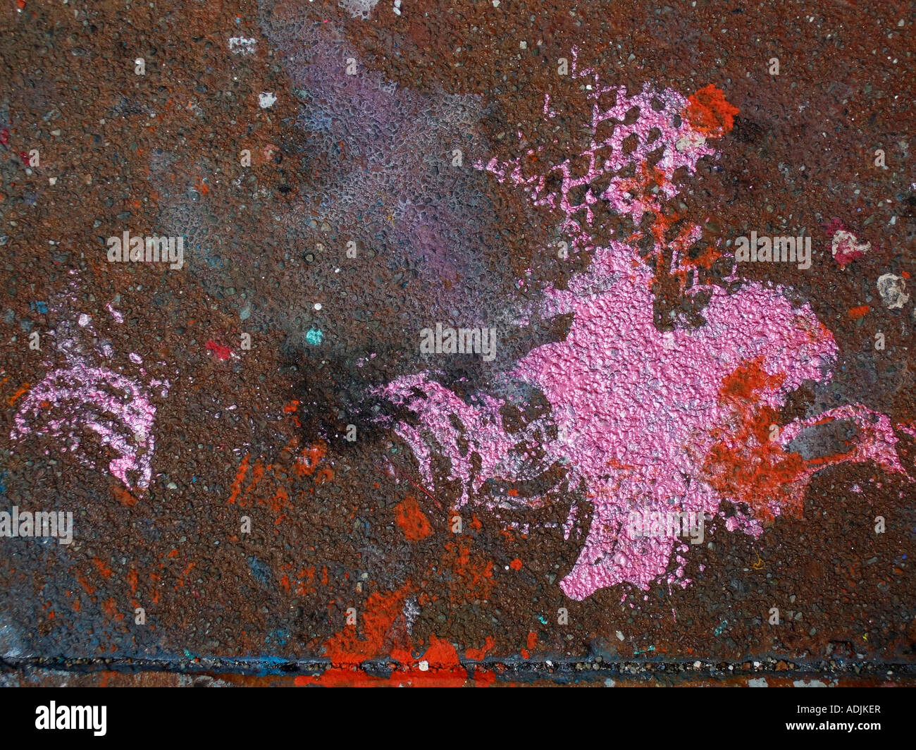 "Paint splashes on the cement pavement outside a studio, USA Stock ...