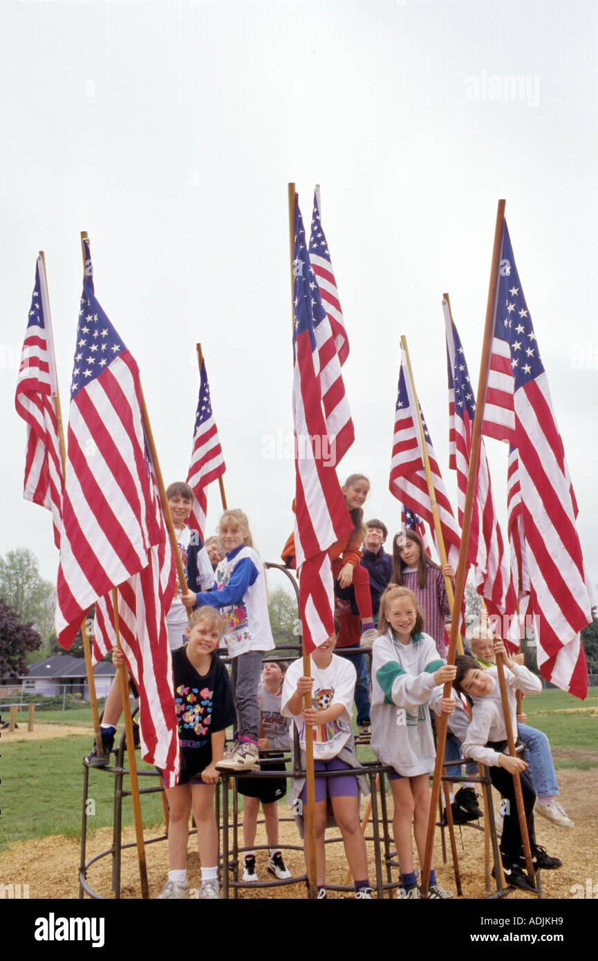 Holding american flags hi-res stock photography and images - Alamy