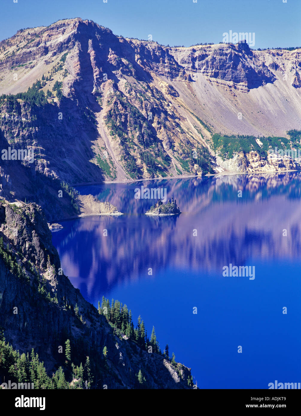 Crater Lake Phantom Ship Island and calm water Oregon Stock Photo - Alamy