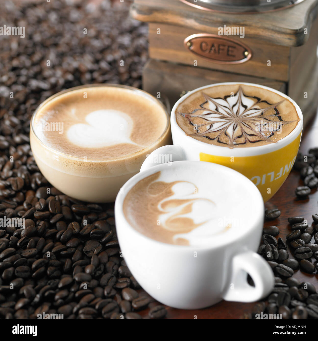coffee cafe latte cup teacup cups grinder Stock Photo - Alamy