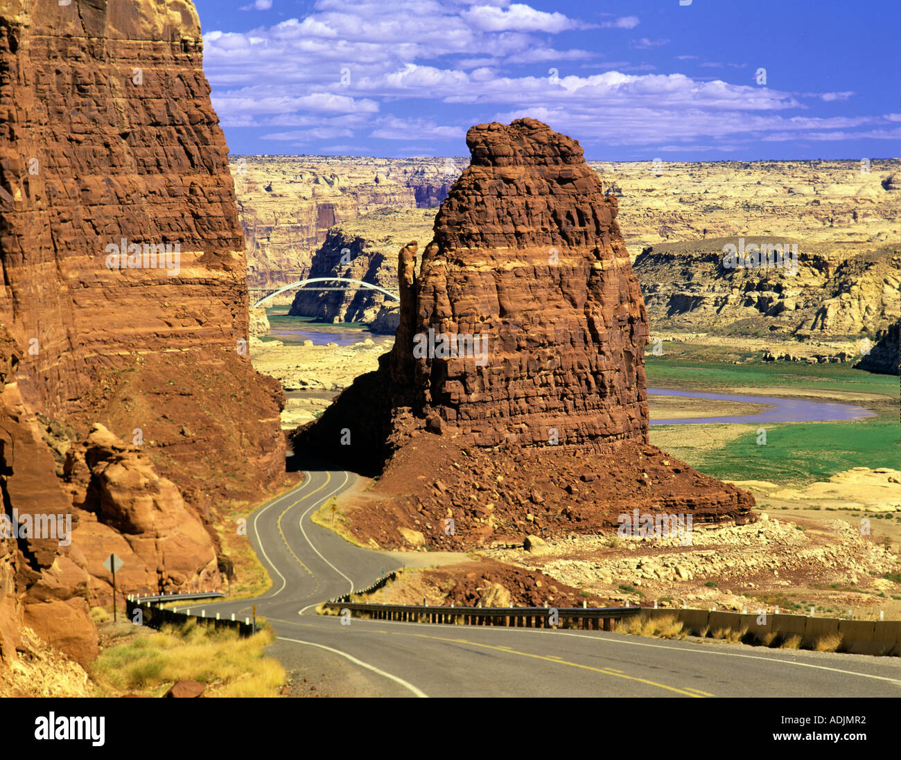 Rock formations with bridge over Colorado River Glenn Canyon National ...