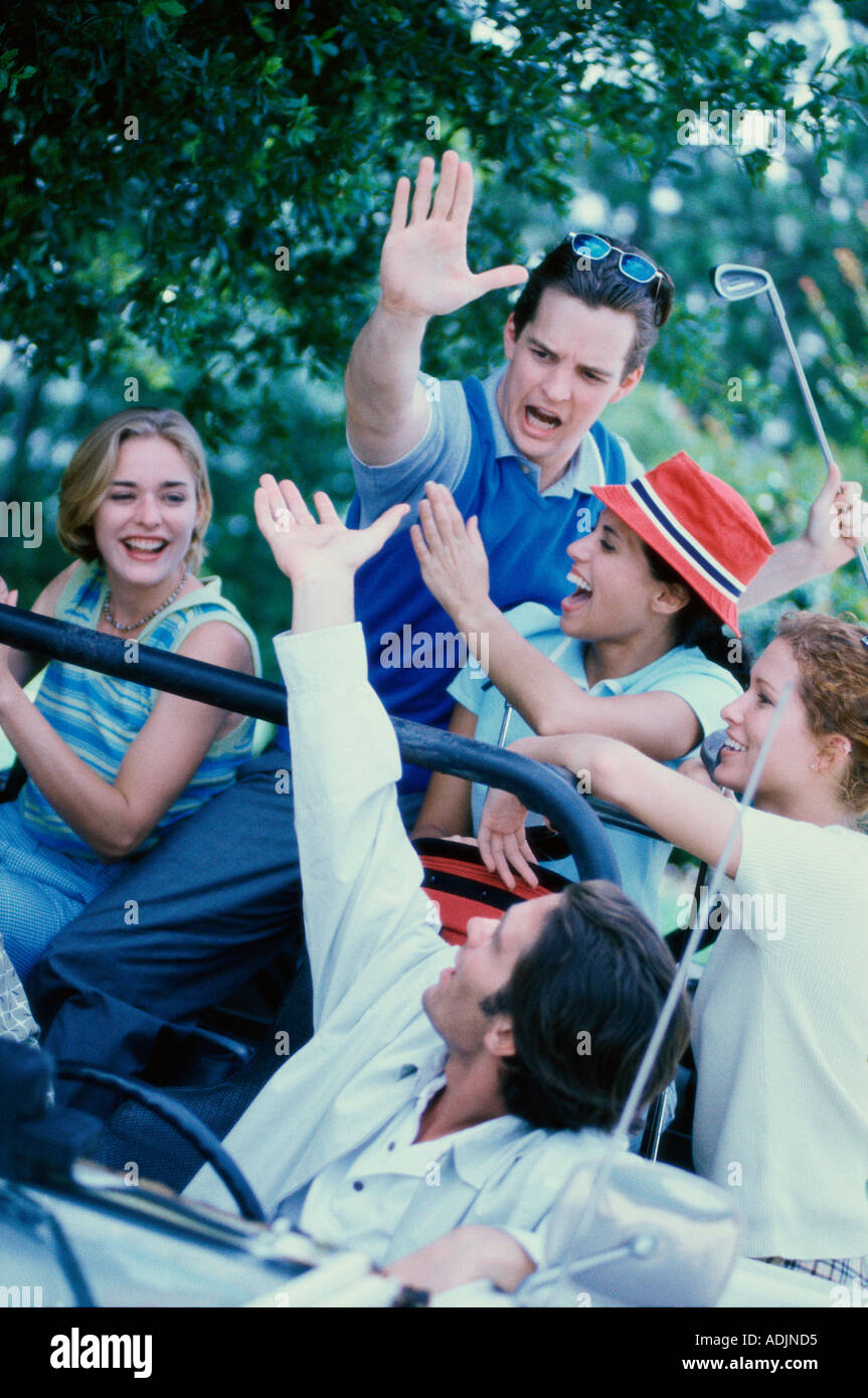 Group of young people in a jeep Stock Photo - Alamy