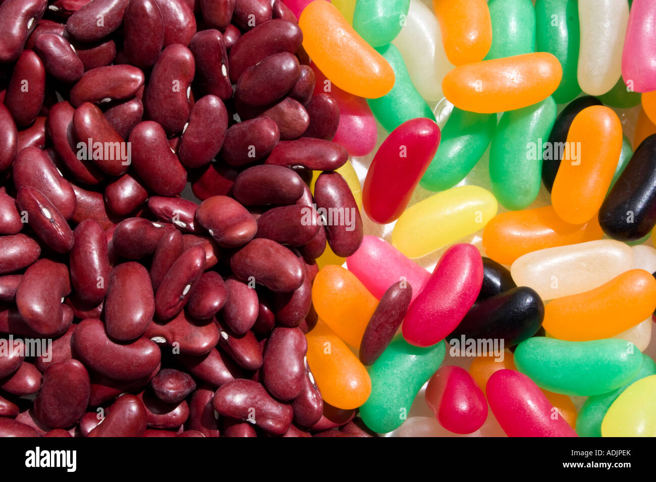 Collection of red kidney beans and jelly beans in detail Stock Photo ...