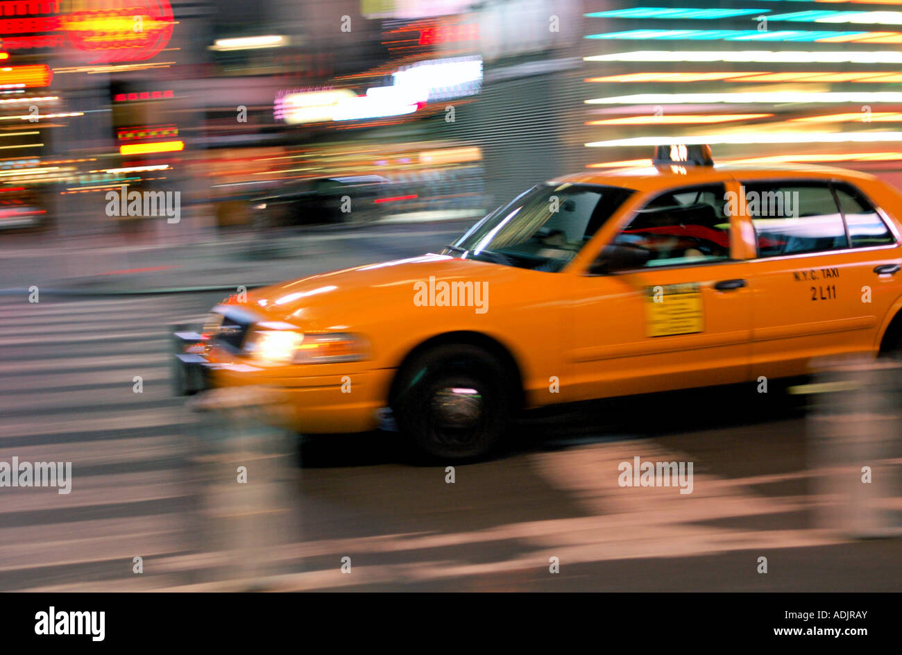 New York City Yellow Cab / Taxi moving fast along Broadway, Times ...