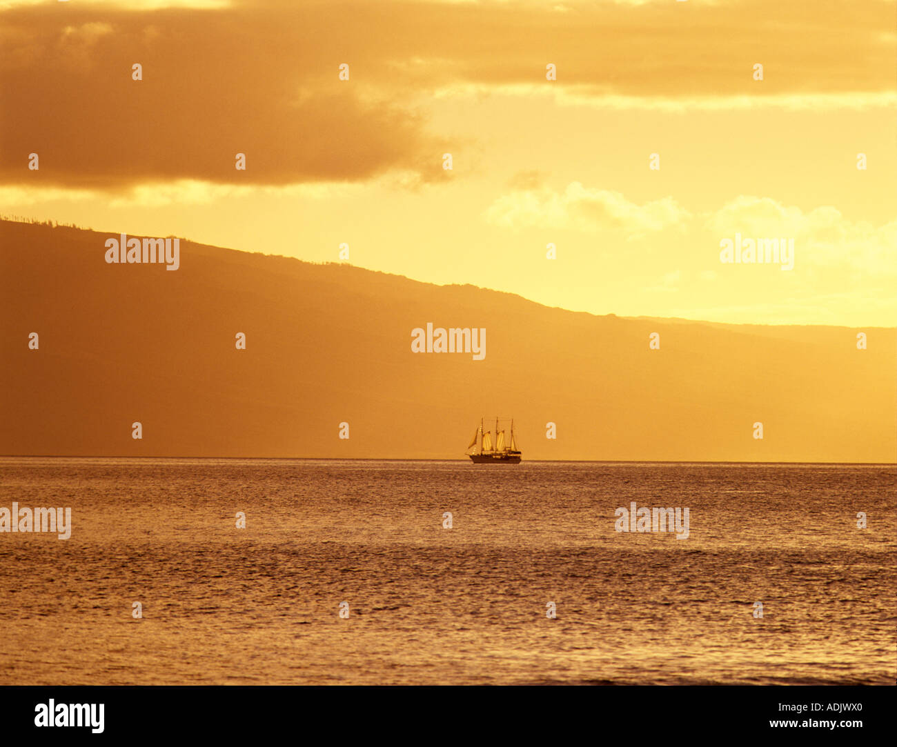 Old time ship with Lanai in background Maui Hawaii Stock Photo - Alamy