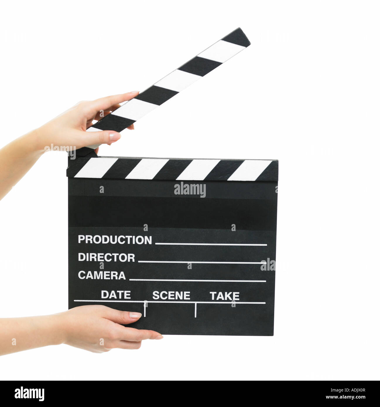 Hands holding clapper board Stock Photo - Alamy