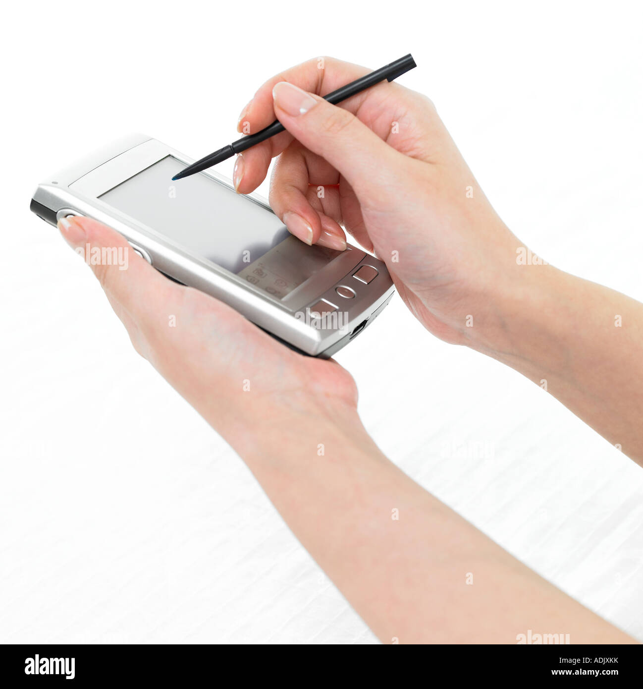 A woman's hand touching PDA Stock Photo - Alamy