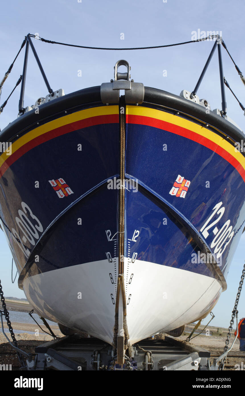 The lifeboat at Wells-Next-The-Sea on the Norfolk coast from the bow ...