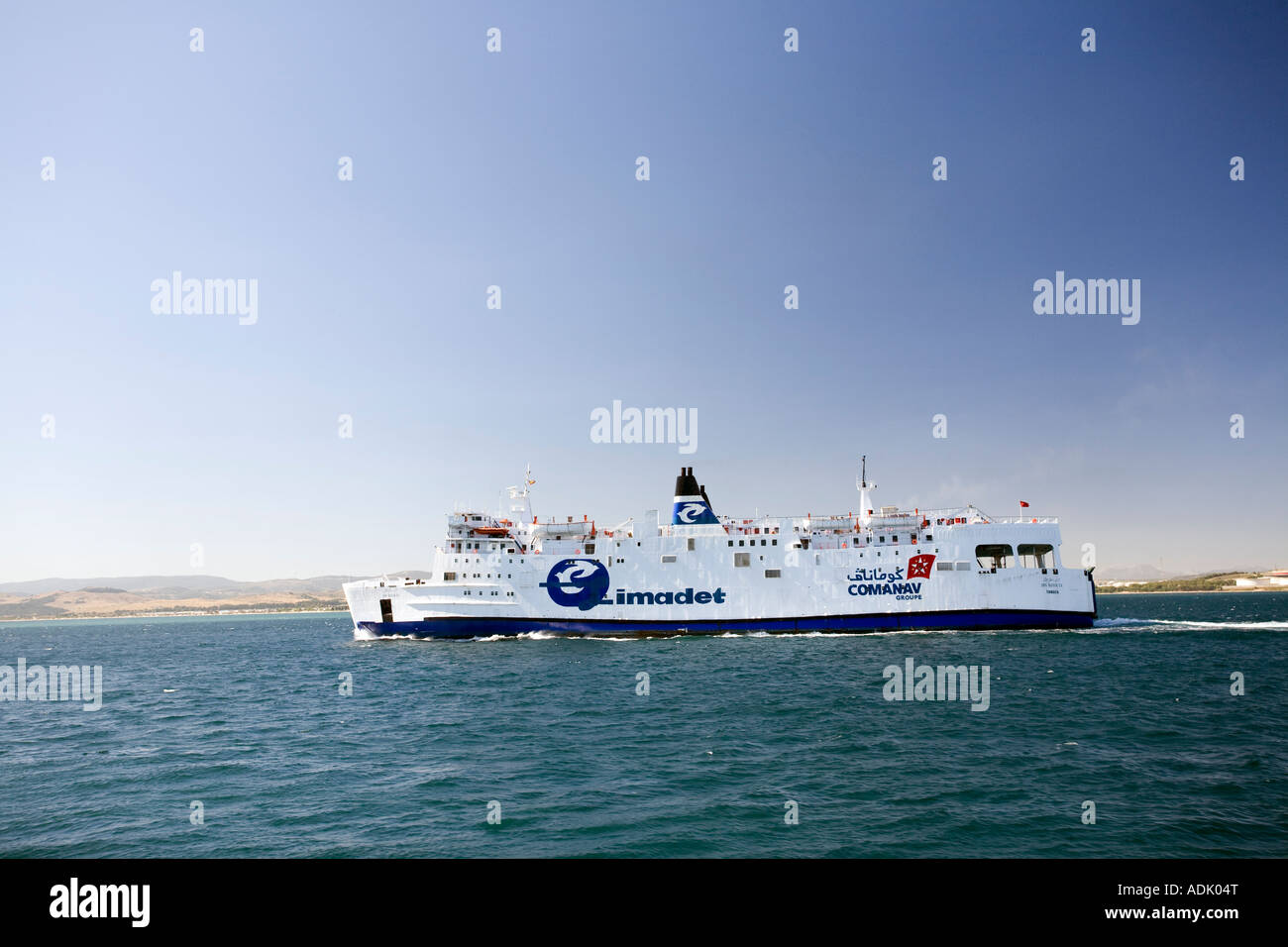 A Moroccan ferry view from a Spanish one on strait of Gibraltar Stock ...