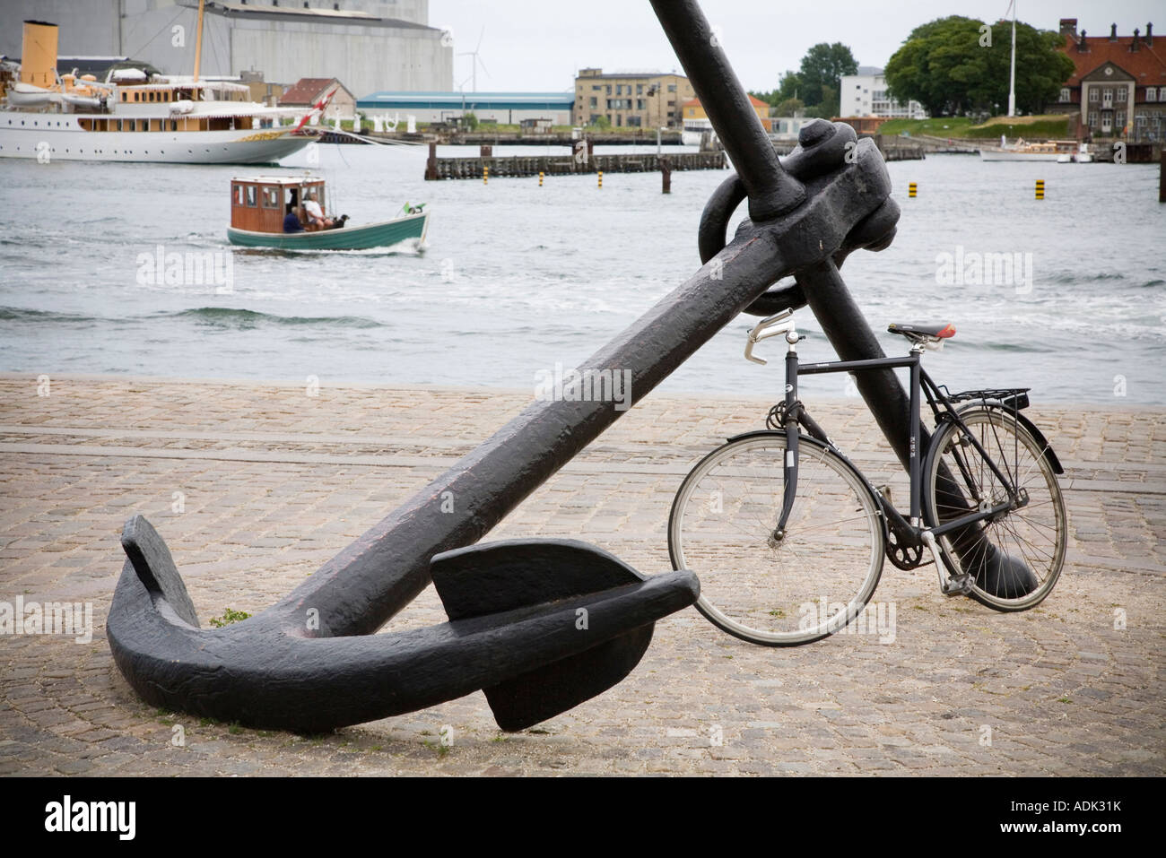 Anchor and bicycle on the waterfront in Copenhagen, Denmark Stock Photo ...