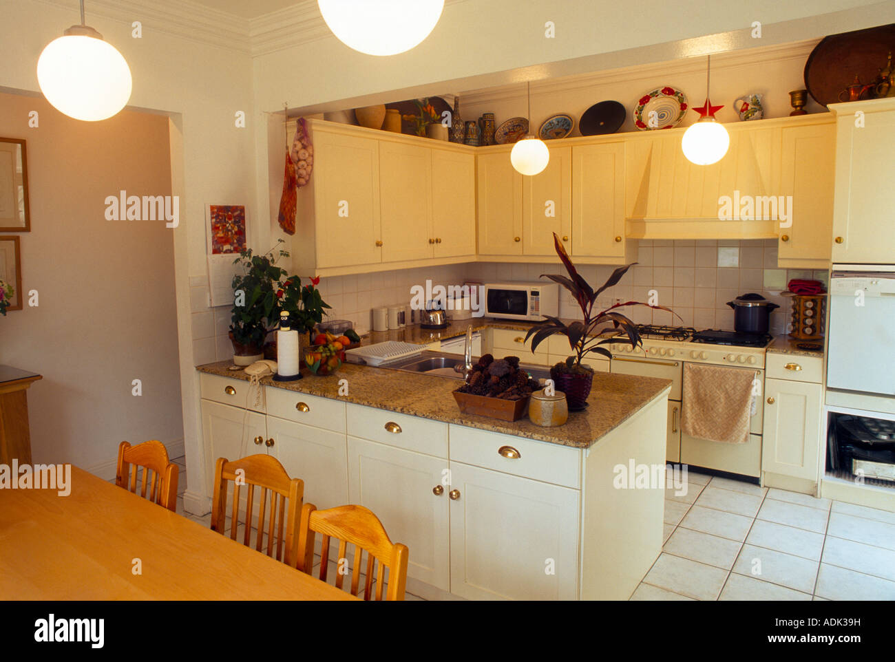 Modern Kitchen With Microwave Fridge Kettle Toaster Cooker Dishwasher ...