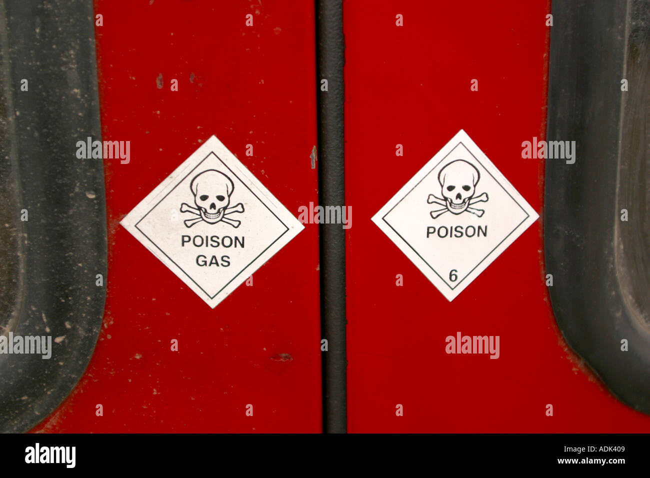 poison warning signs on back of vehicle Stock Photo - Alamy
