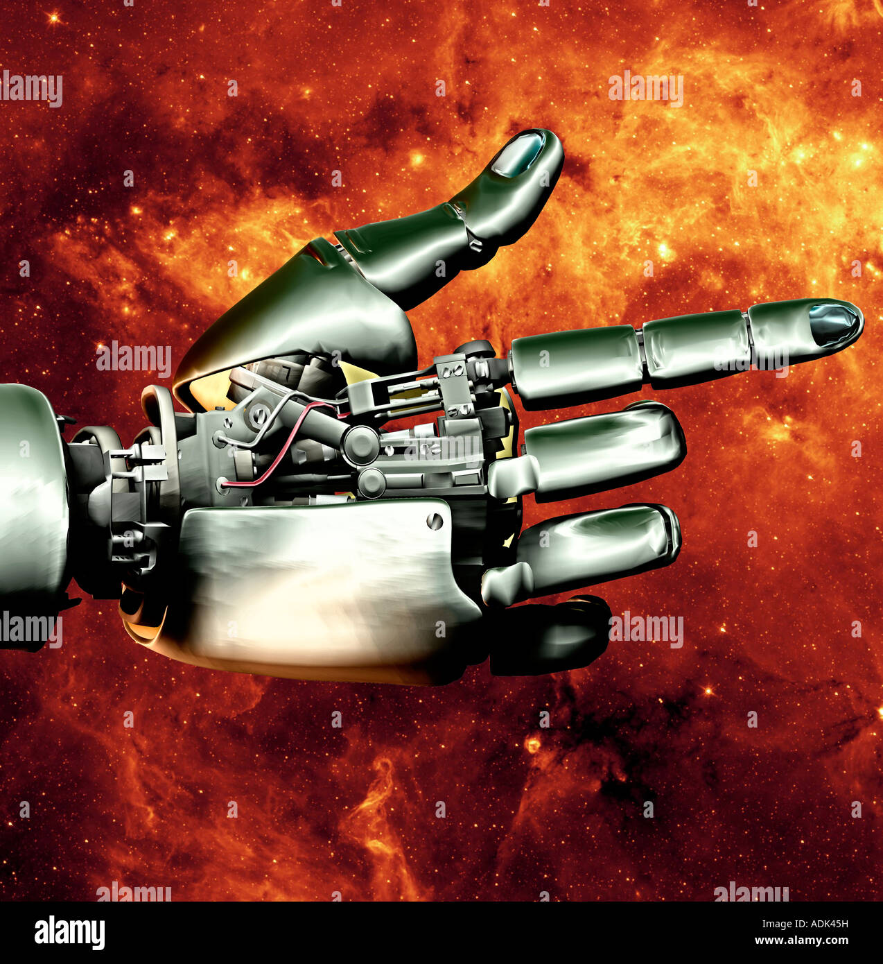 conceptual view of robotic hand and arm of computer generated 3D robot ...