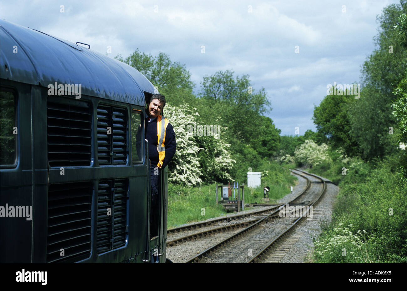 Diesel locomotive and driver on the Battlefield Line at Shenton Station ...