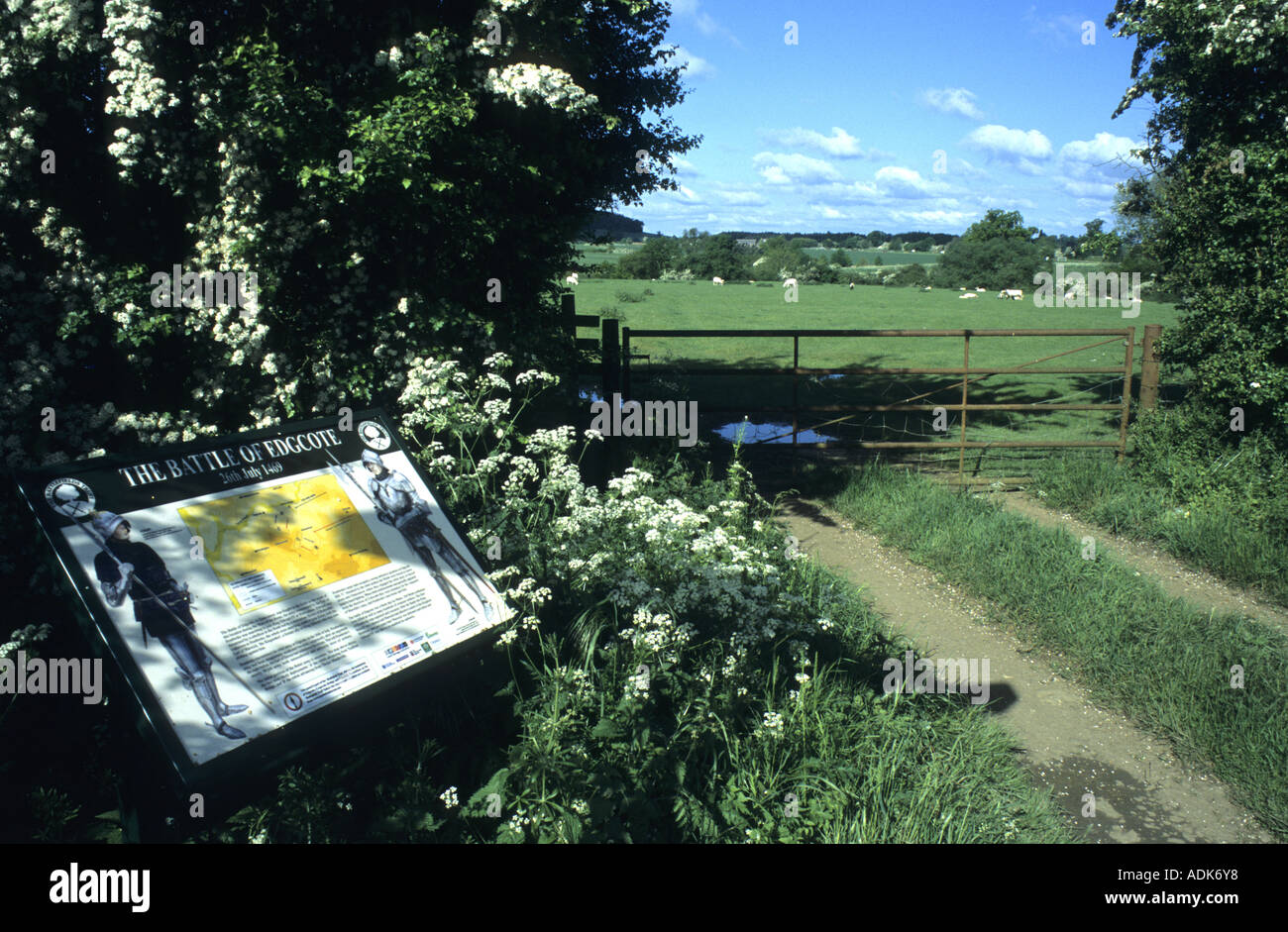 Information board at the Battle of Edgcote site, Oxfordshire, England ...