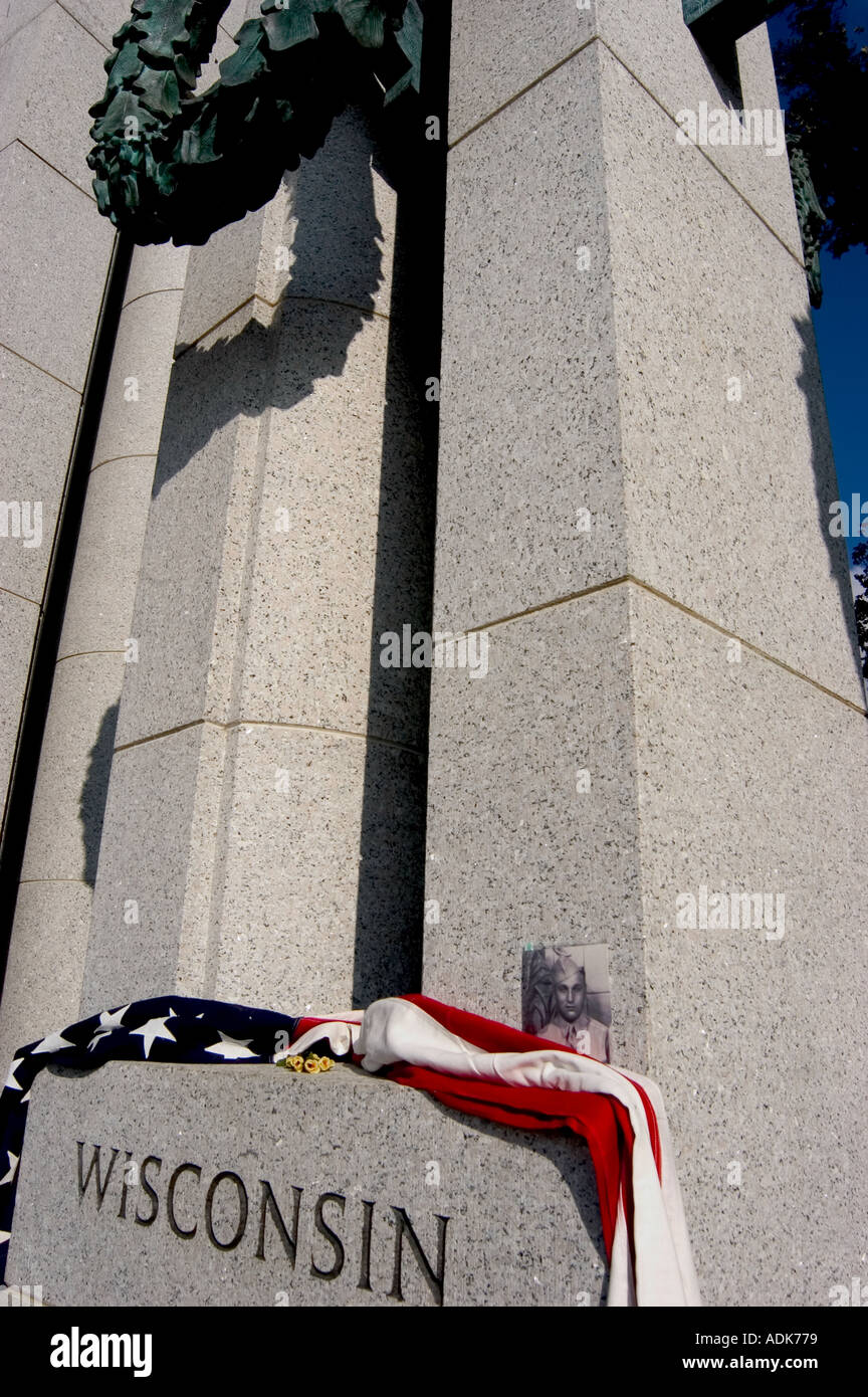 Wisconsin Column with personal memorial and American flag at World War ...