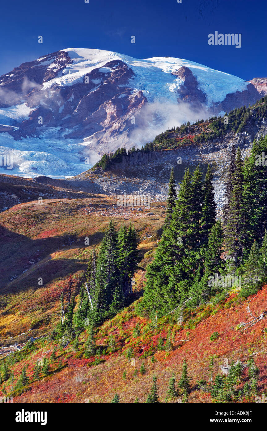 Mt Rainier with fall color and clouds Mt Rainier National Park ...