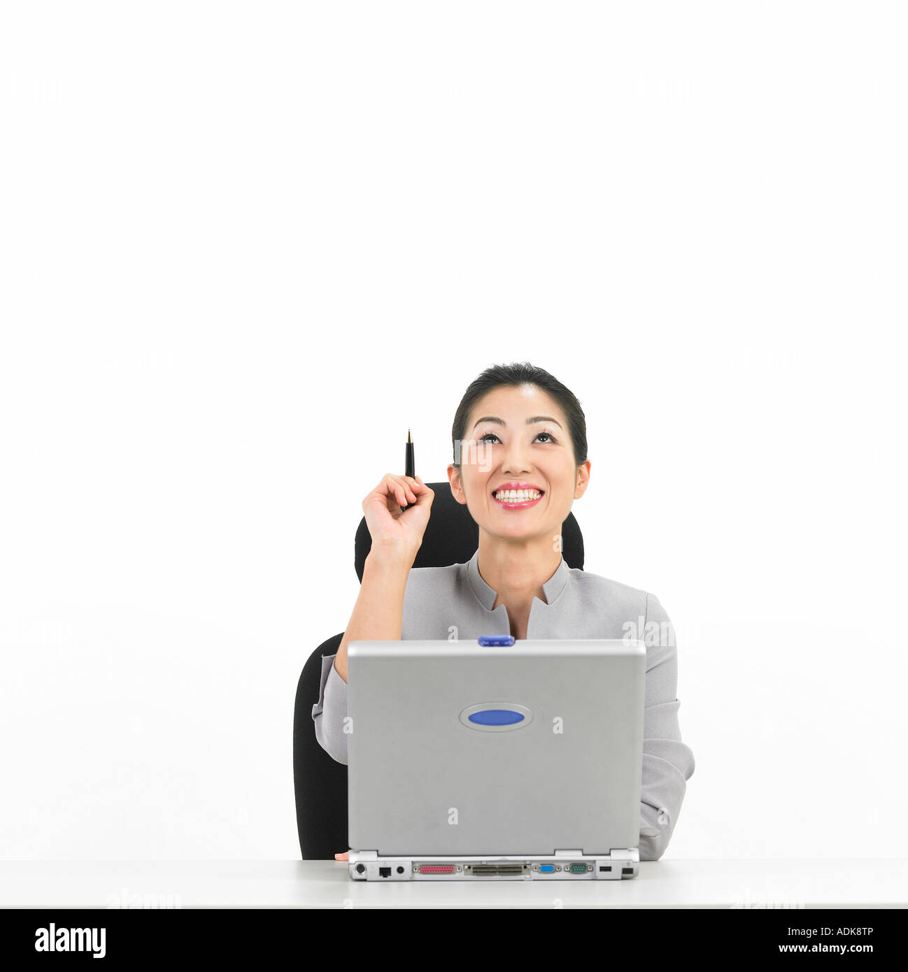 a businesswoman making a smile Stock Photo - Alamy
