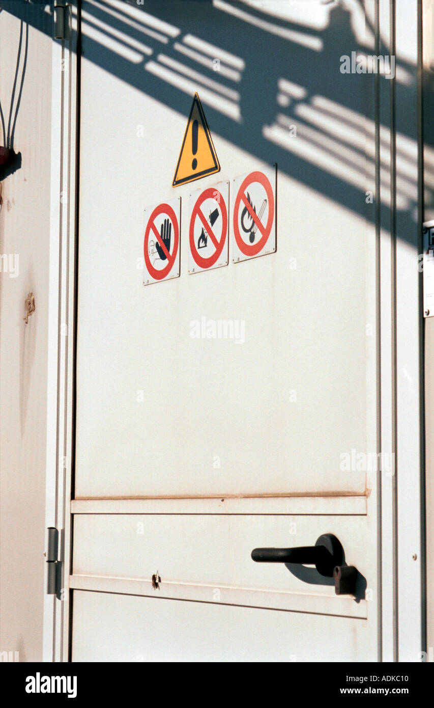 warning signs on door Stock Photo - Alamy
