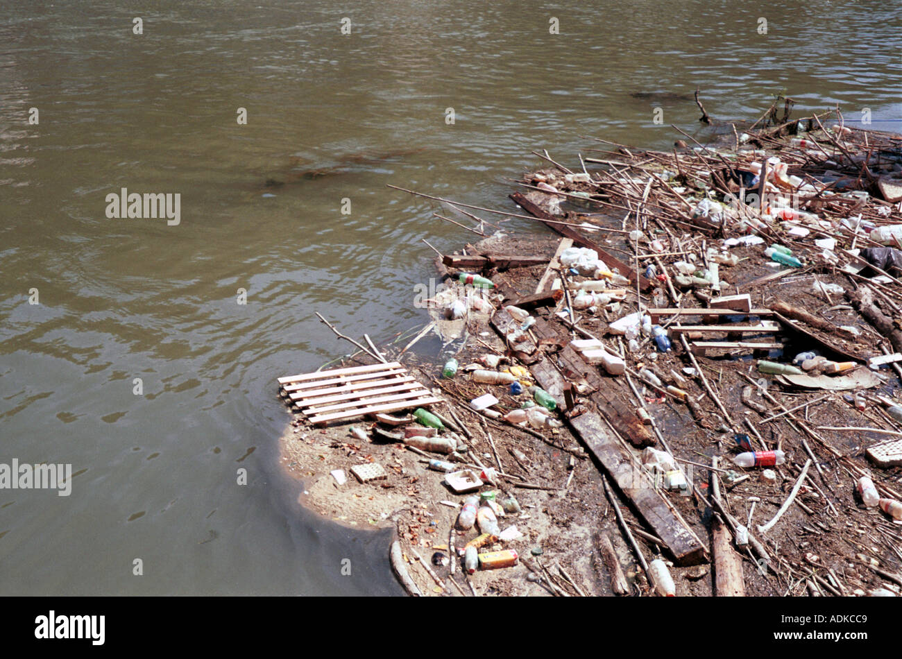debris and rubbish in river Stock Photo - Alamy