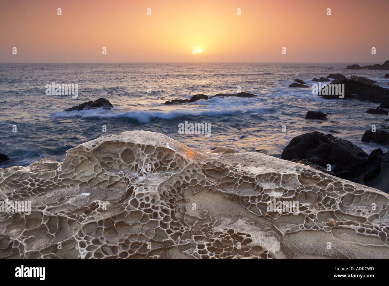 Unique sandstone rock formations and sunset Salt Point State Park ...