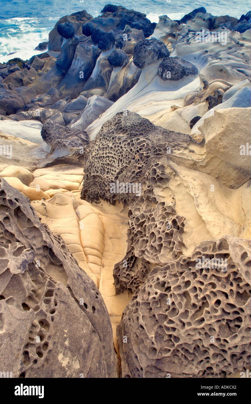 Unusual rock formation in sandstone formation Salt Point State Park ...