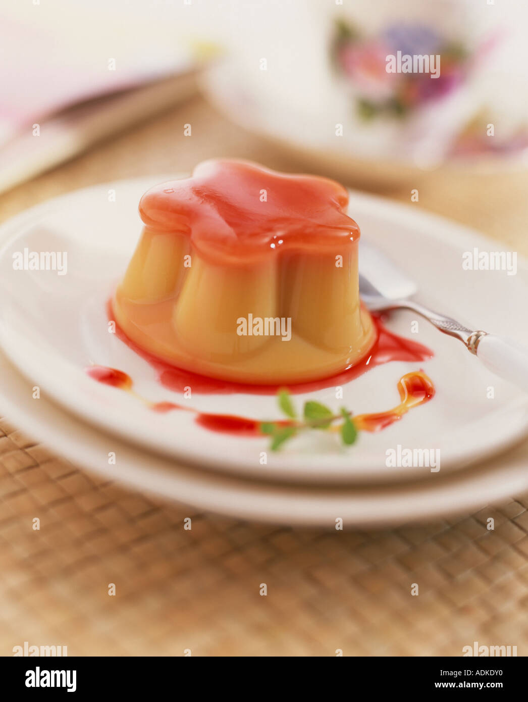 dessert strawberry syrup pudding with syrup Stock Photo - Alamy