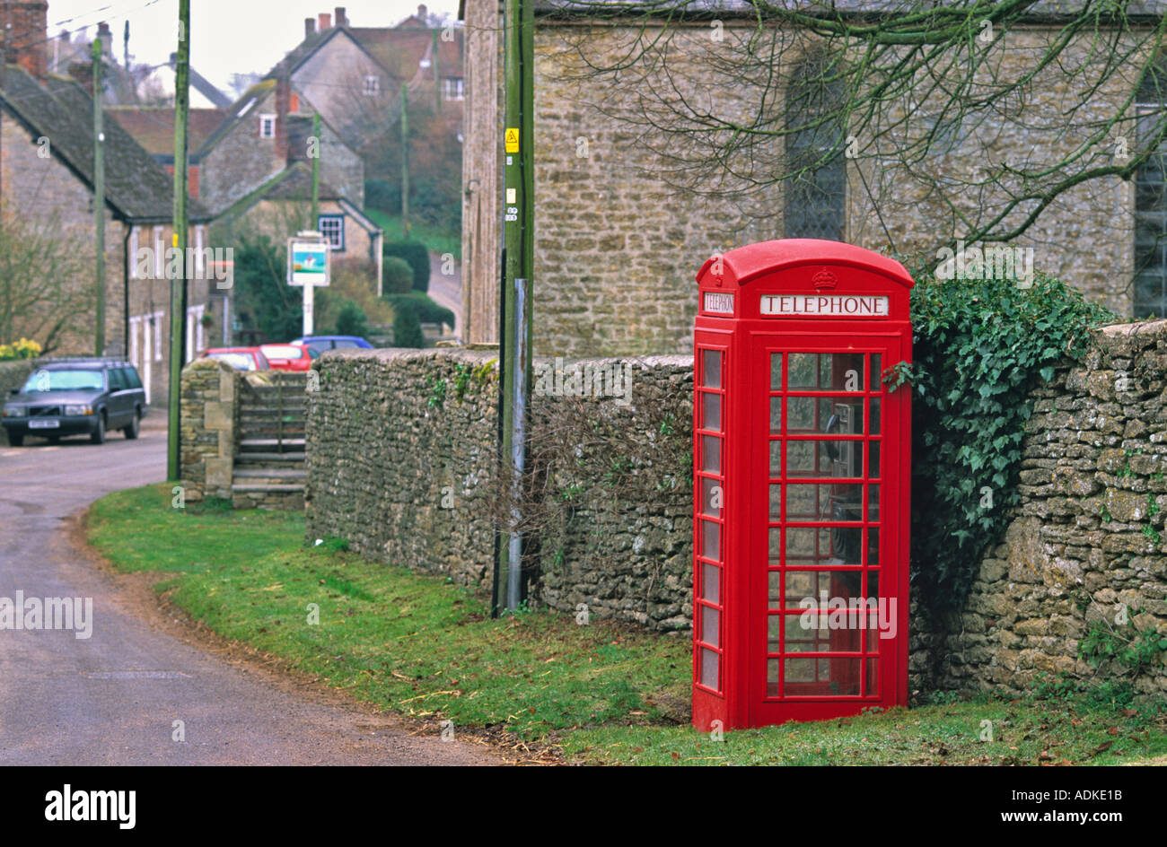 Traditional red telephone box in rural village in Dorset UK Stock Photo ...
