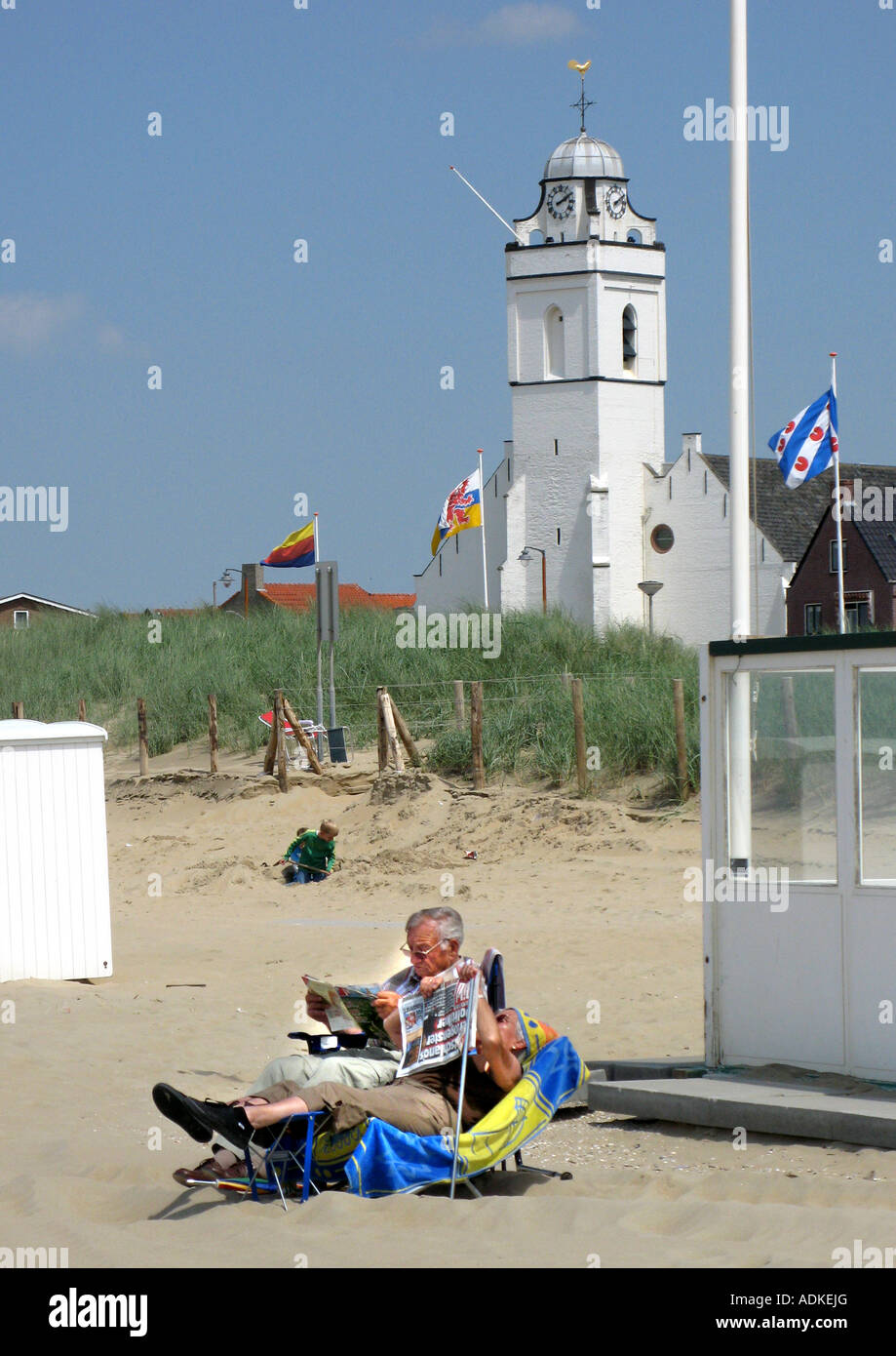 Katwijk beach lighthouse people dune netherlands holland hi-res stock ...