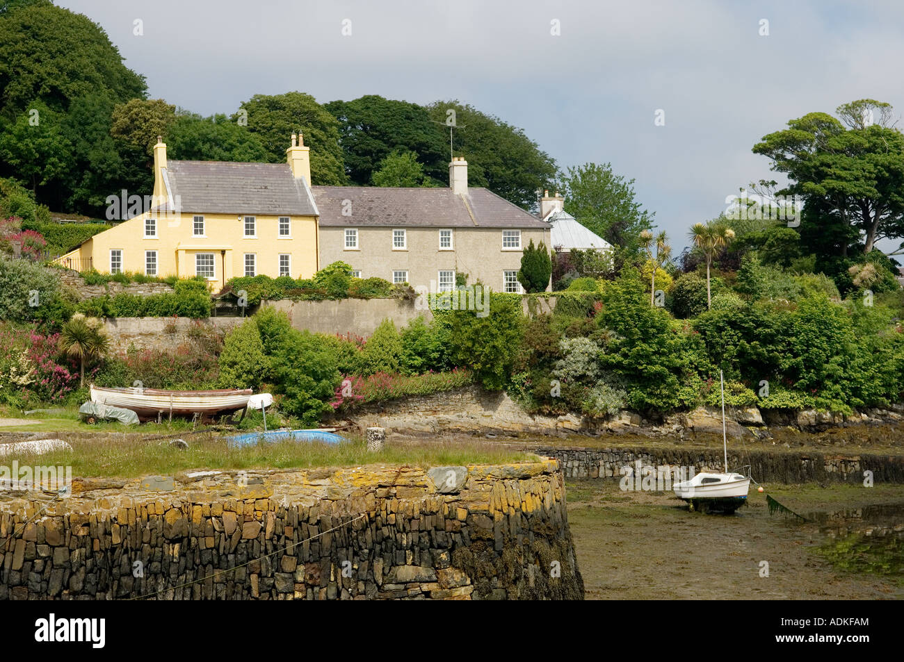 Harbour and cottages in the village of Strangford at the entrance to ...