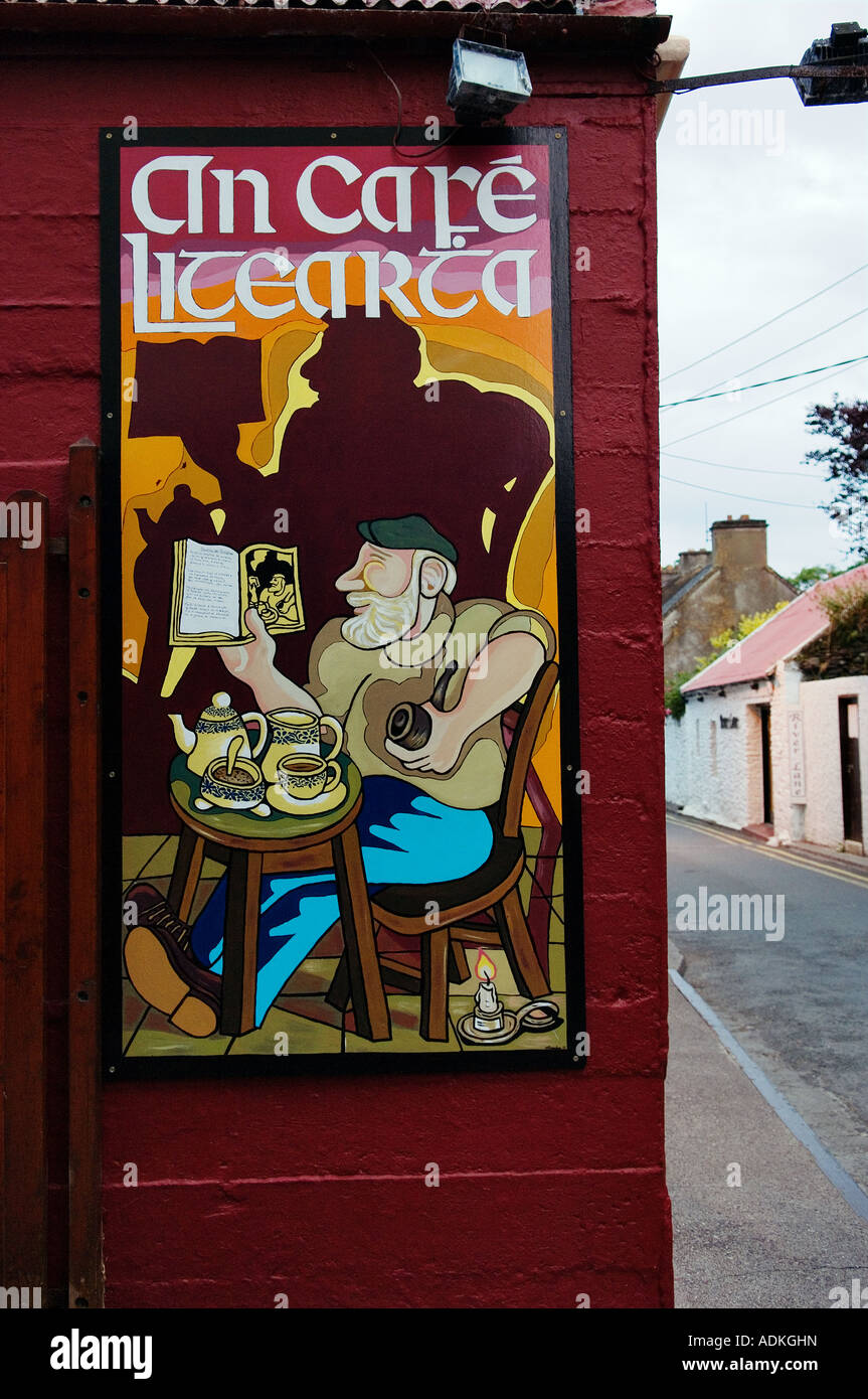 Cafe street sign in a corner of small town of Dingle in west Kerry ...