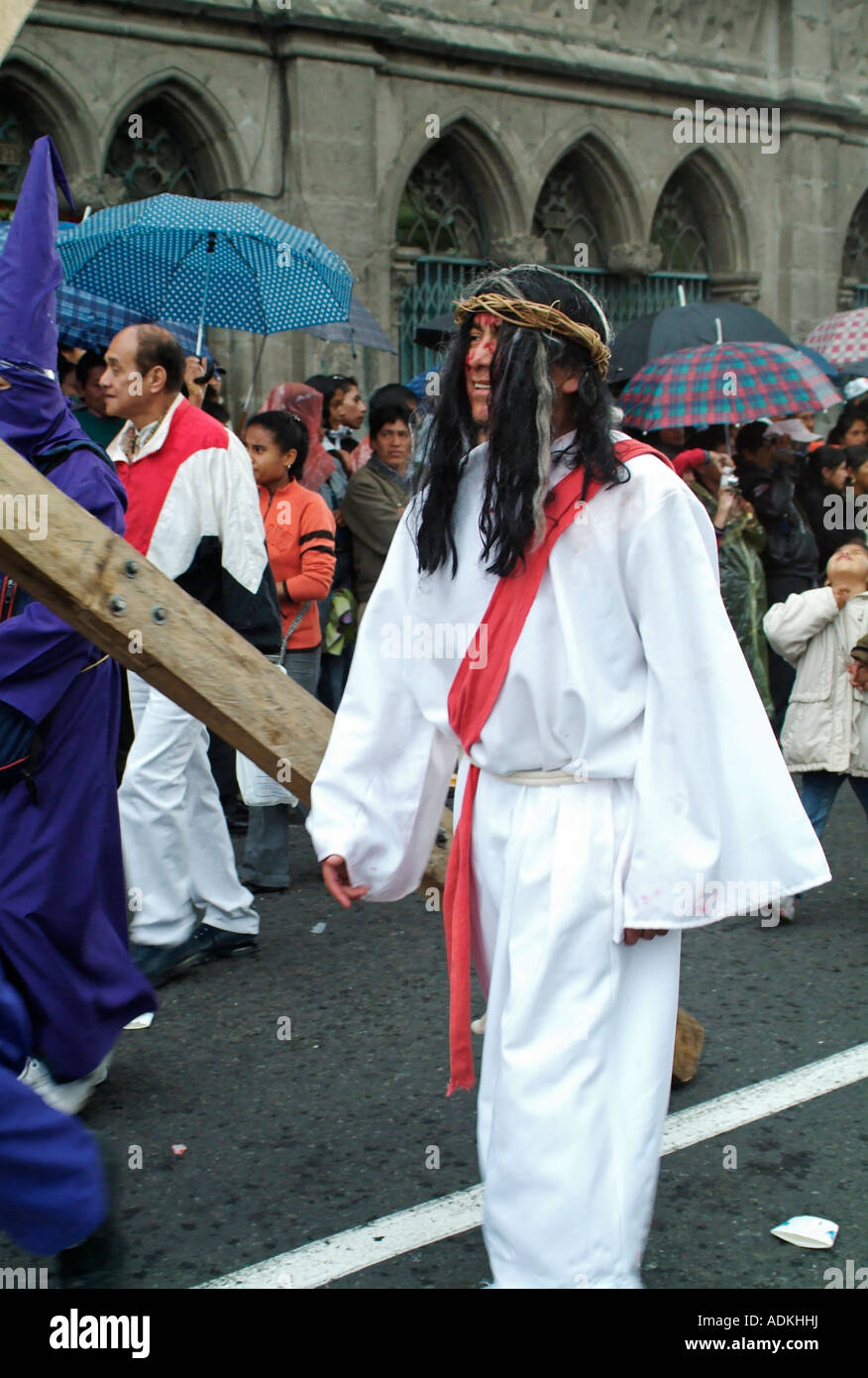 Penitent walking in the Easter procession in Quito, Ecuador Stock Photo ...