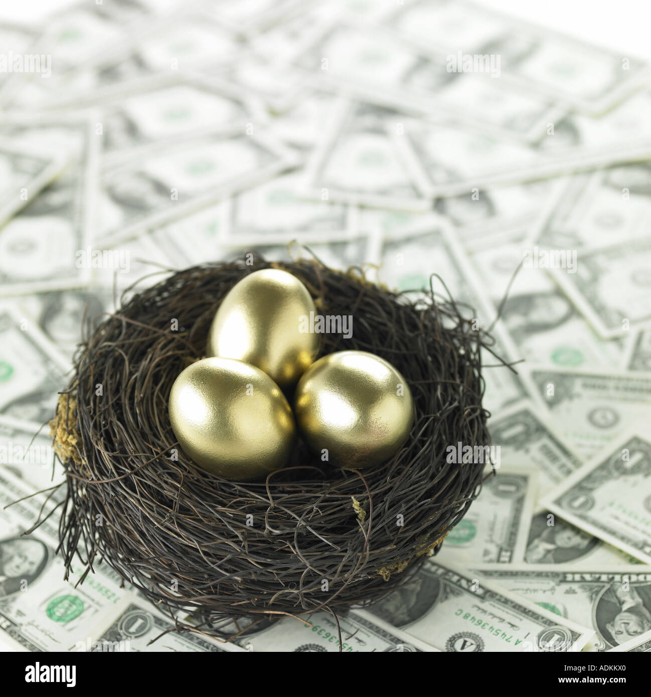 finance a nest and golden eggs on a paper money Stock Photo - Alamy