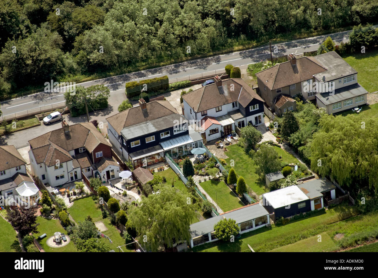 Oblique high level aerial view of houses in Essex England Stock Photo ...