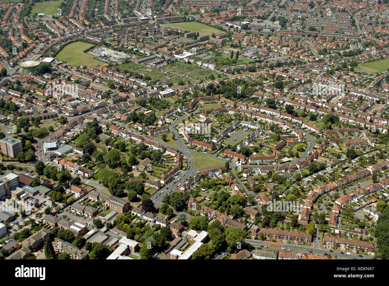 Oblique high level aerial view west of Hackbridge with The Wryte area ...