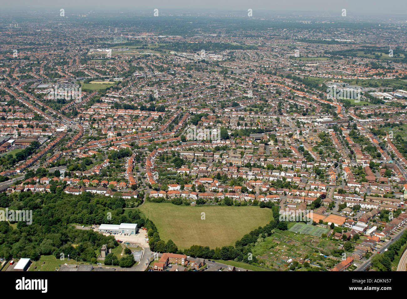 Oblique high level aerial view north west of Sutton and North Cheam ...