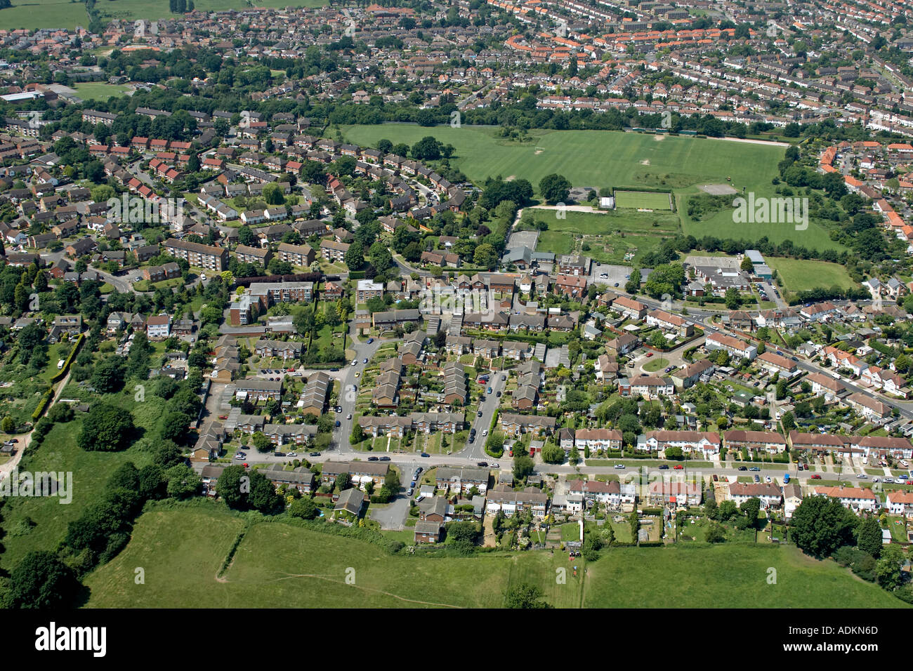 Oblique high level aerial view north west to Chessington area houses ...