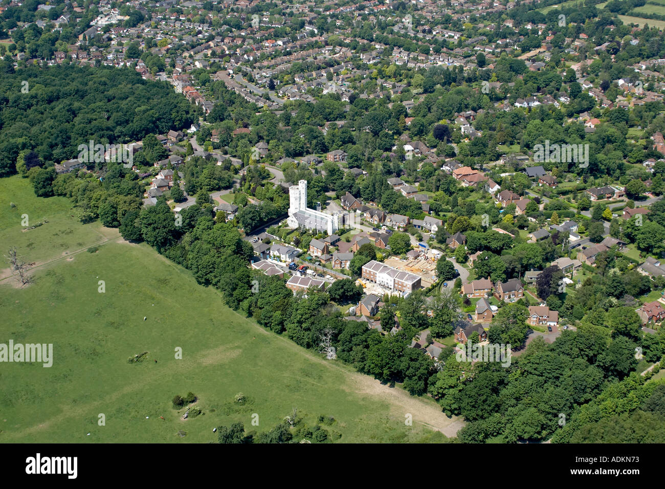 Oblique high level aerial view north west to Claygate area with Ruxley ...