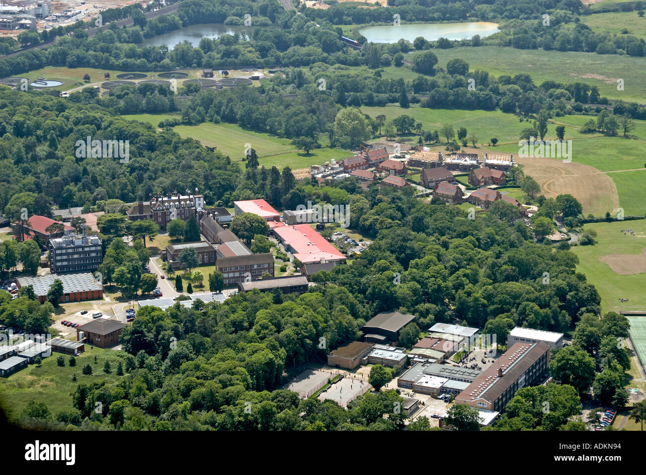 Oblique high level aerial view north west to Brooklands College and ...