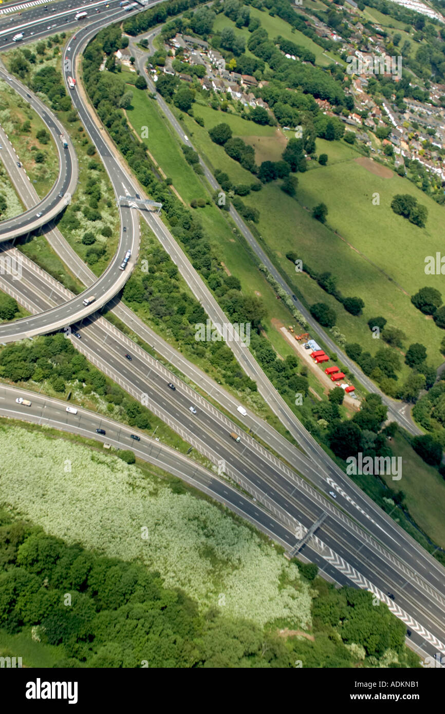 Oblique high level aerial view north west of Junction 2 M3 Motorway ...