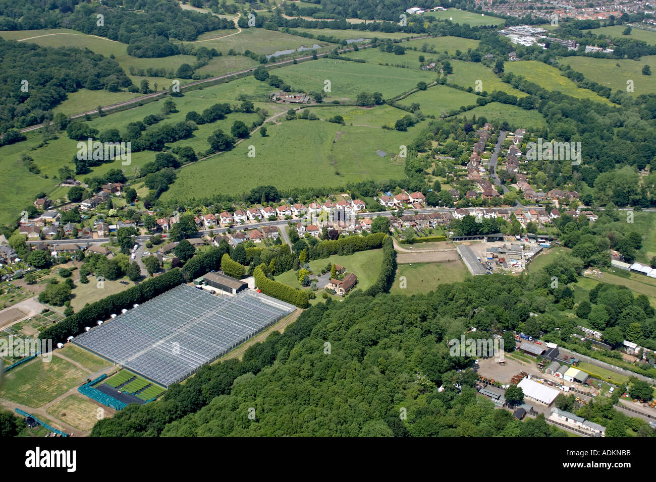 Oblique high level aerial view north west to Stroude area London GU25 ...