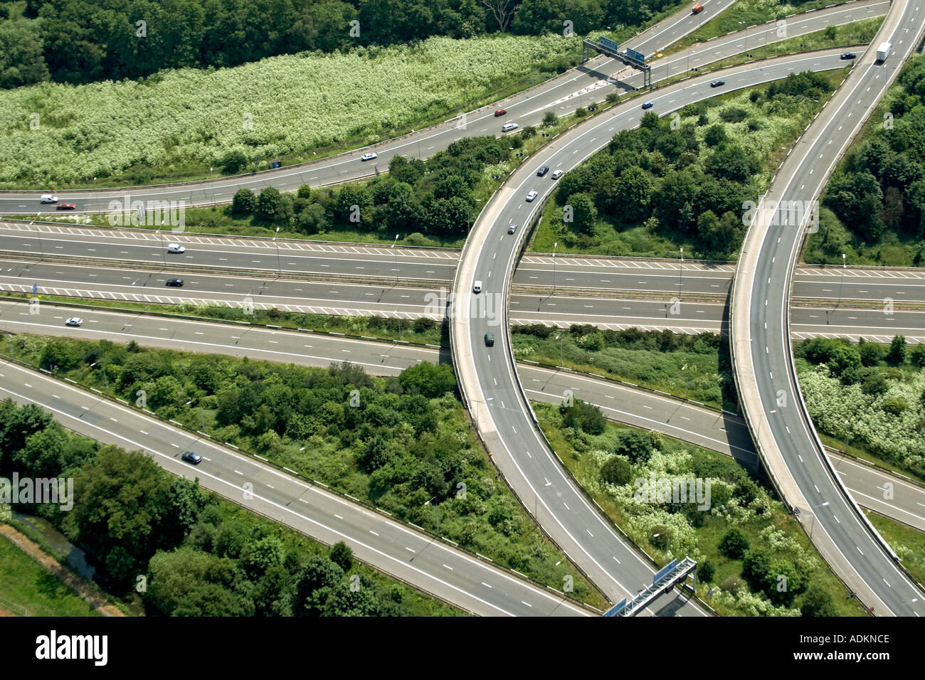 Oblique high level aerial view down to Junction 2 M3 and M25 Motorways ...