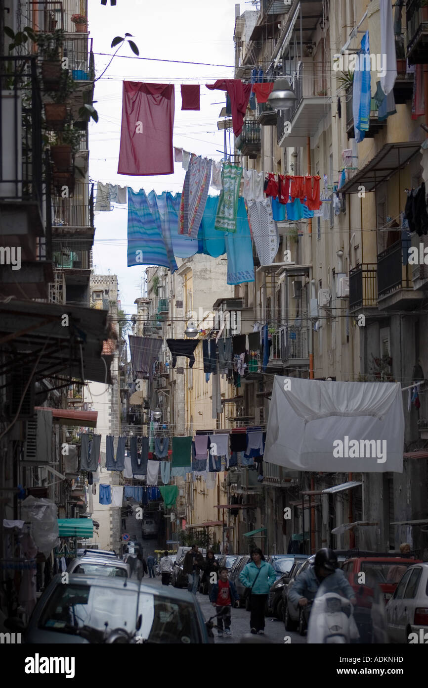 Laundry Washing Lines hanging in Spaccanapoli Naples Italy Stock Photo ...