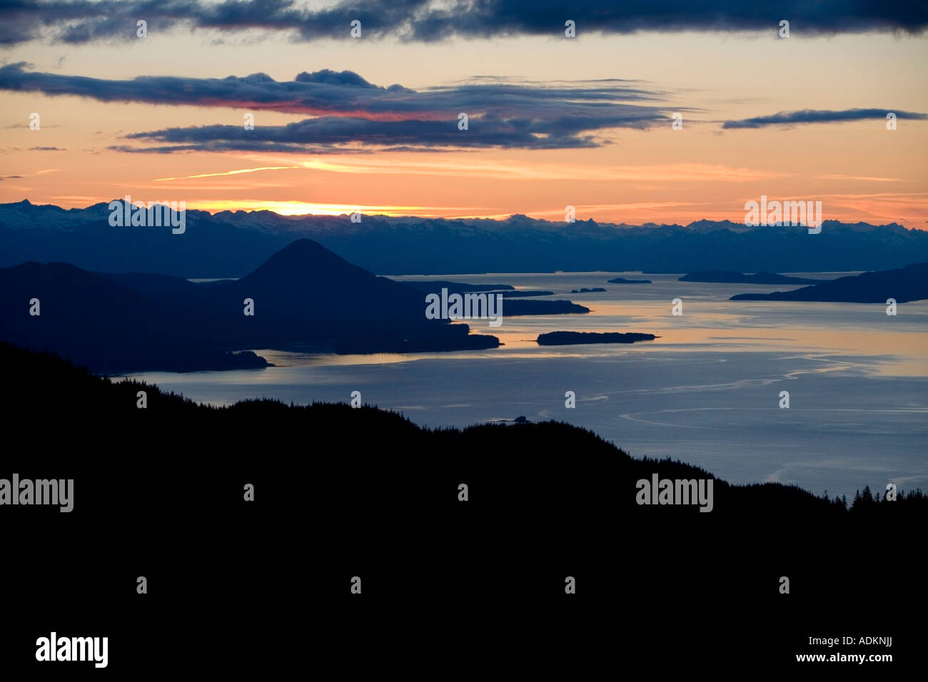 Sunset looking north from Eagle Peak Admiralty Island Tongass National ...