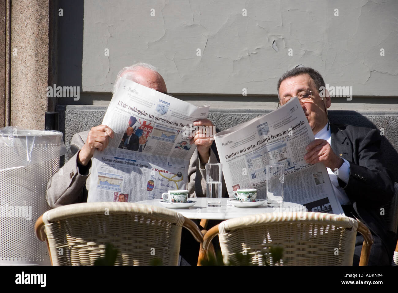 Two Gentlemen Reading Newspapers Cafe Gambrinus Naples Stock Photo - Alamy