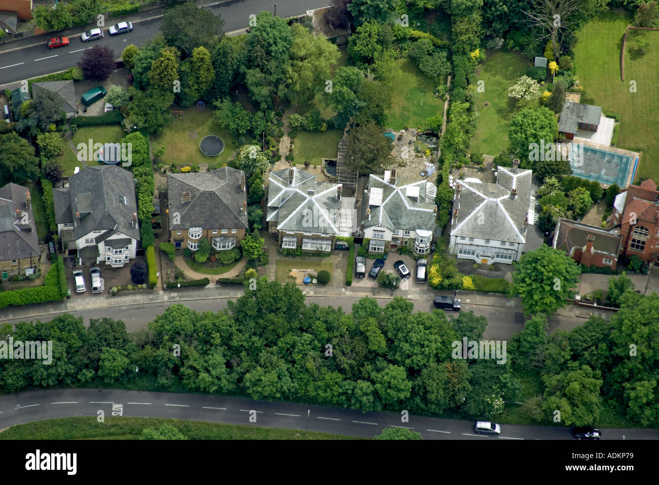 Oblique high level aerial view down of High Barnet Road Area London EN5 ...