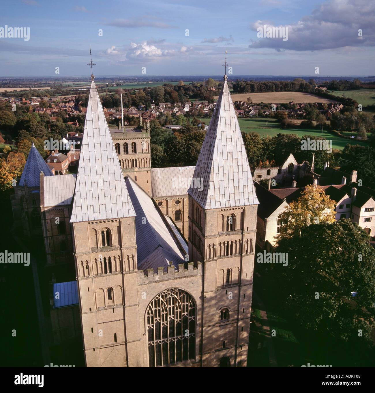 Southwell Minster with twin spires UK aerial view Stock Photo - Alamy