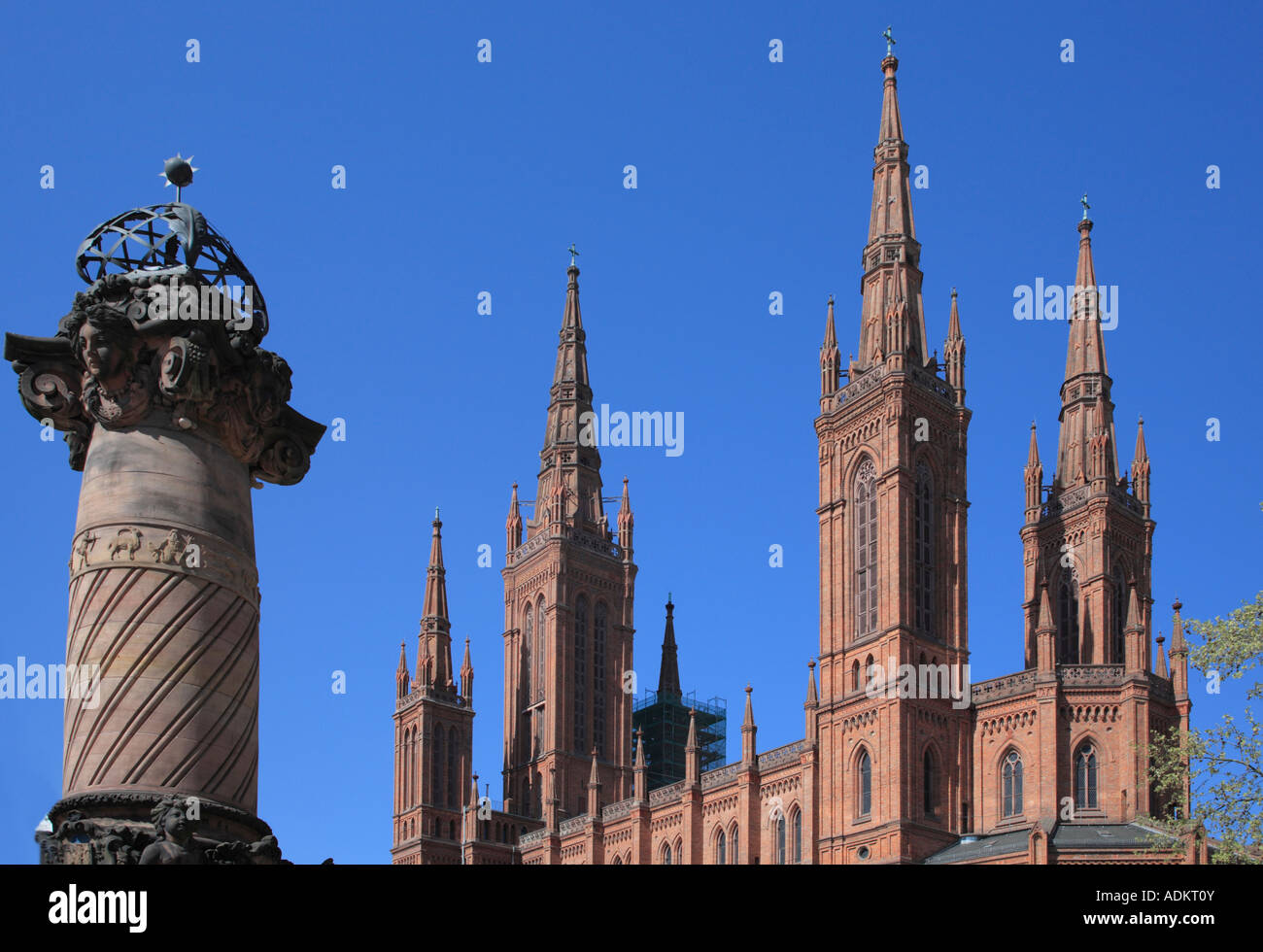 towers of neo gothic market church marktkirche and market fountain ...