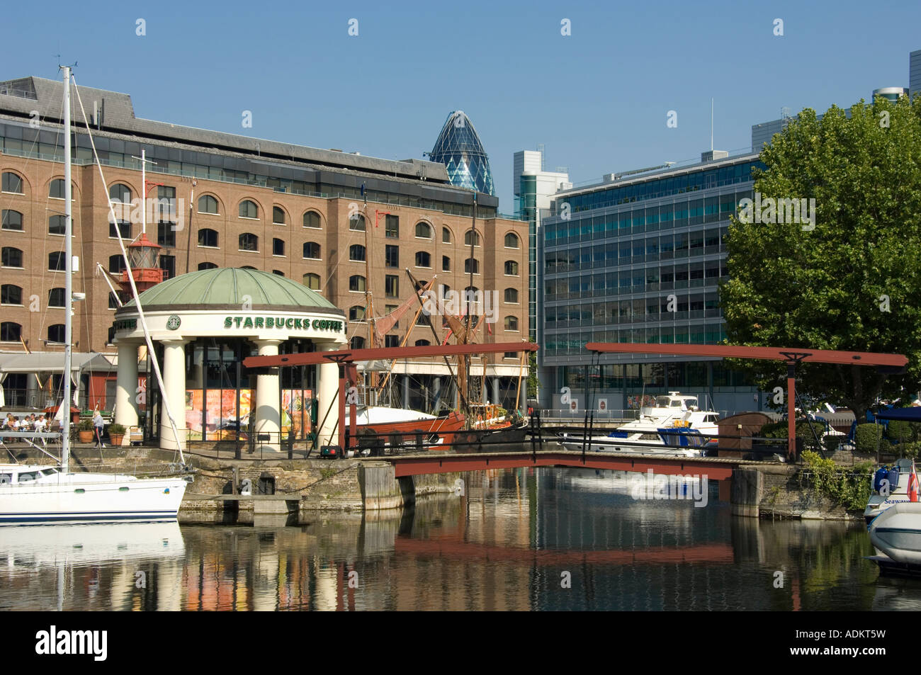 st katherine docks and the gherkin London Stock Photo - Alamy